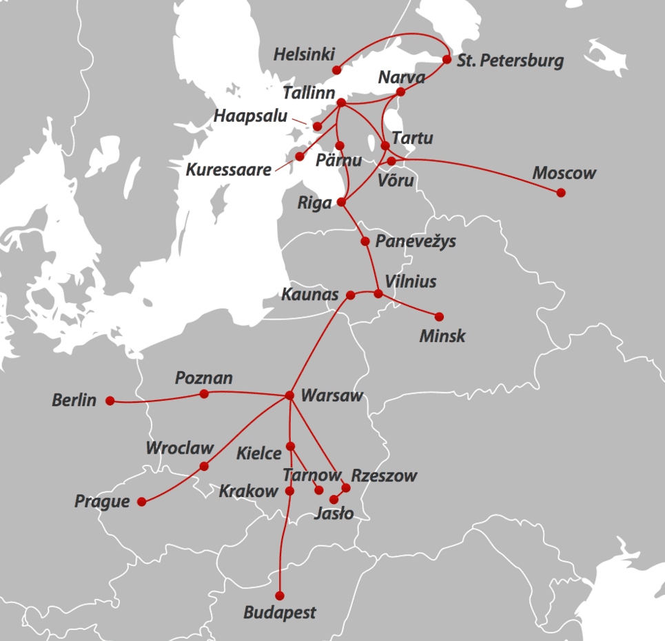 Lux Express 波羅的海巴士 Bus route map – 坐火車去旅行 GoByTrain